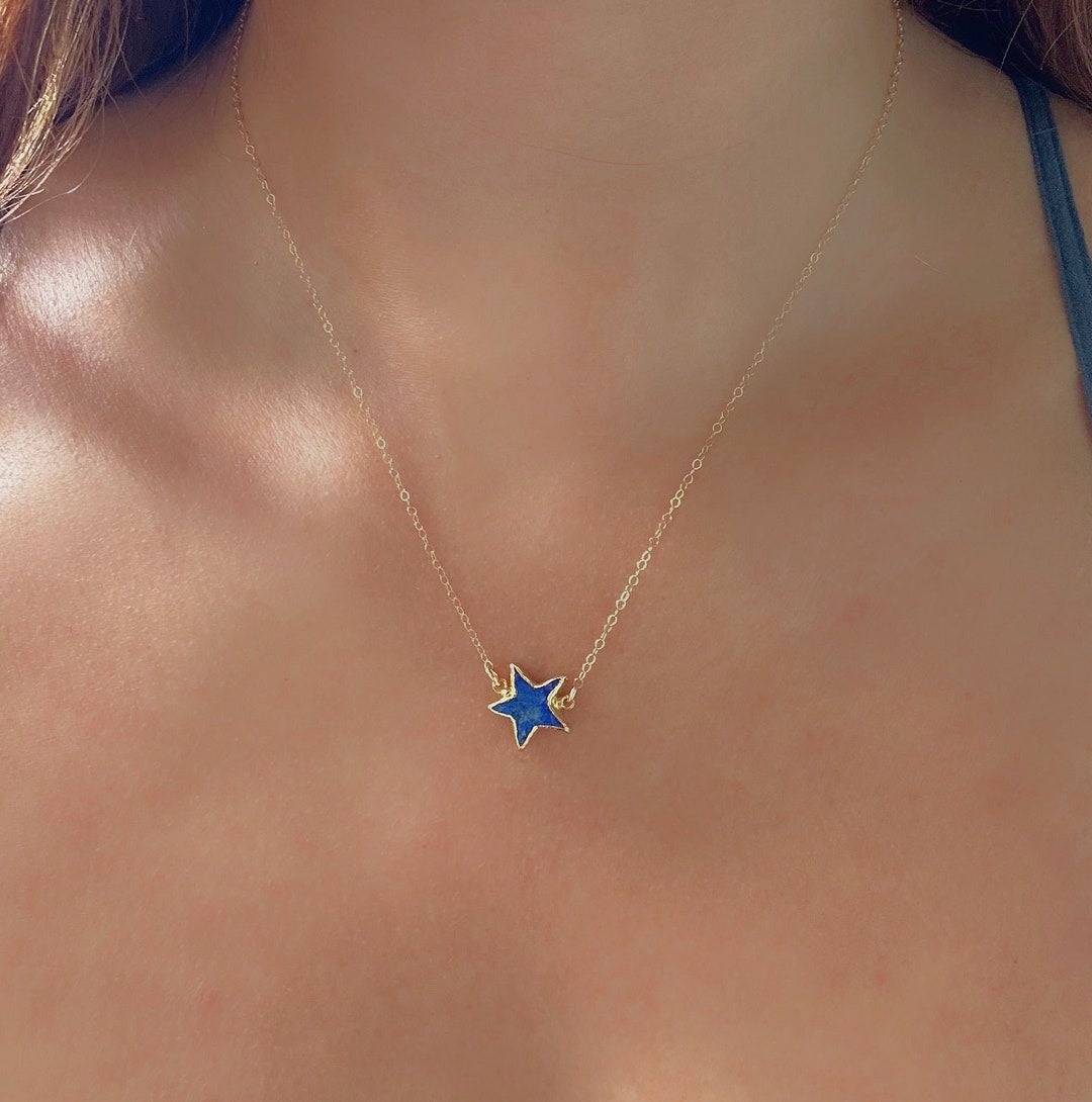 Lapis Star Gold Necklace // Lapis Star Necklace // - Etsy