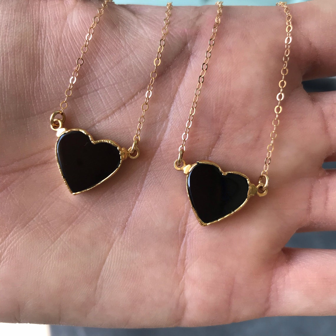 Black Onyx Heart Gold Necklace // Black Onyx Heart Necklace // - Etsy