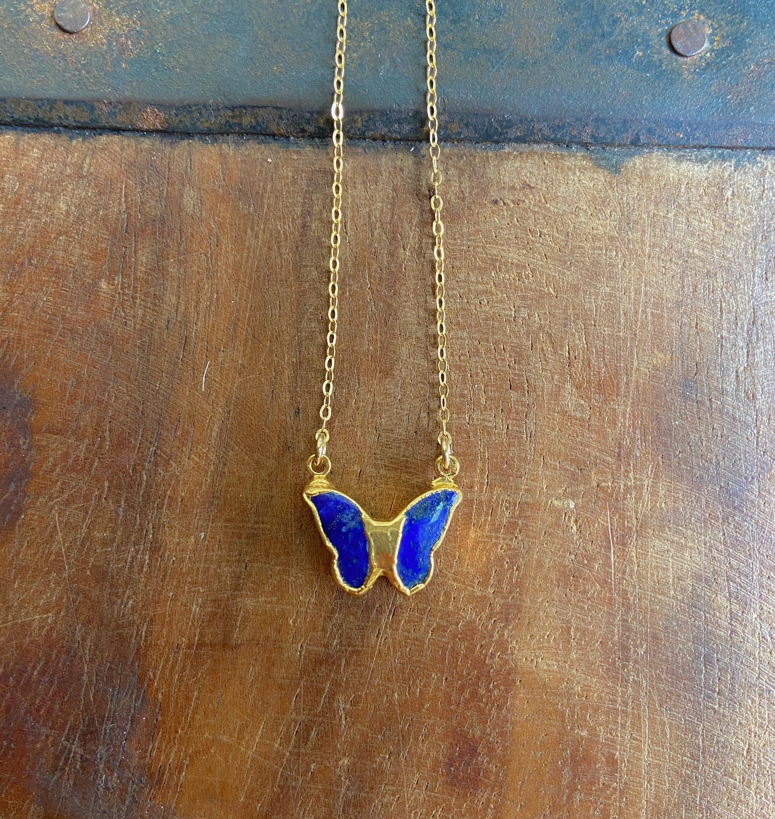 Gold Lapis Necklace // Lapis Butterfly Necklace // Gold Butterfly ...