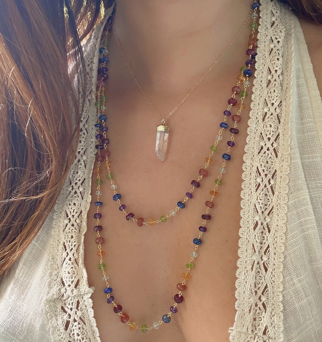 Rainbow Chakra Beaded Necklace // Crystal Beaded Chakra Necklace ...