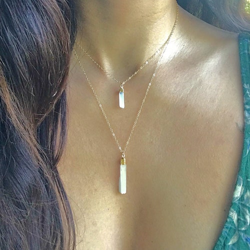 Selenite Necklace Gold Layering Necklace Raw Selenite Healing - Etsy