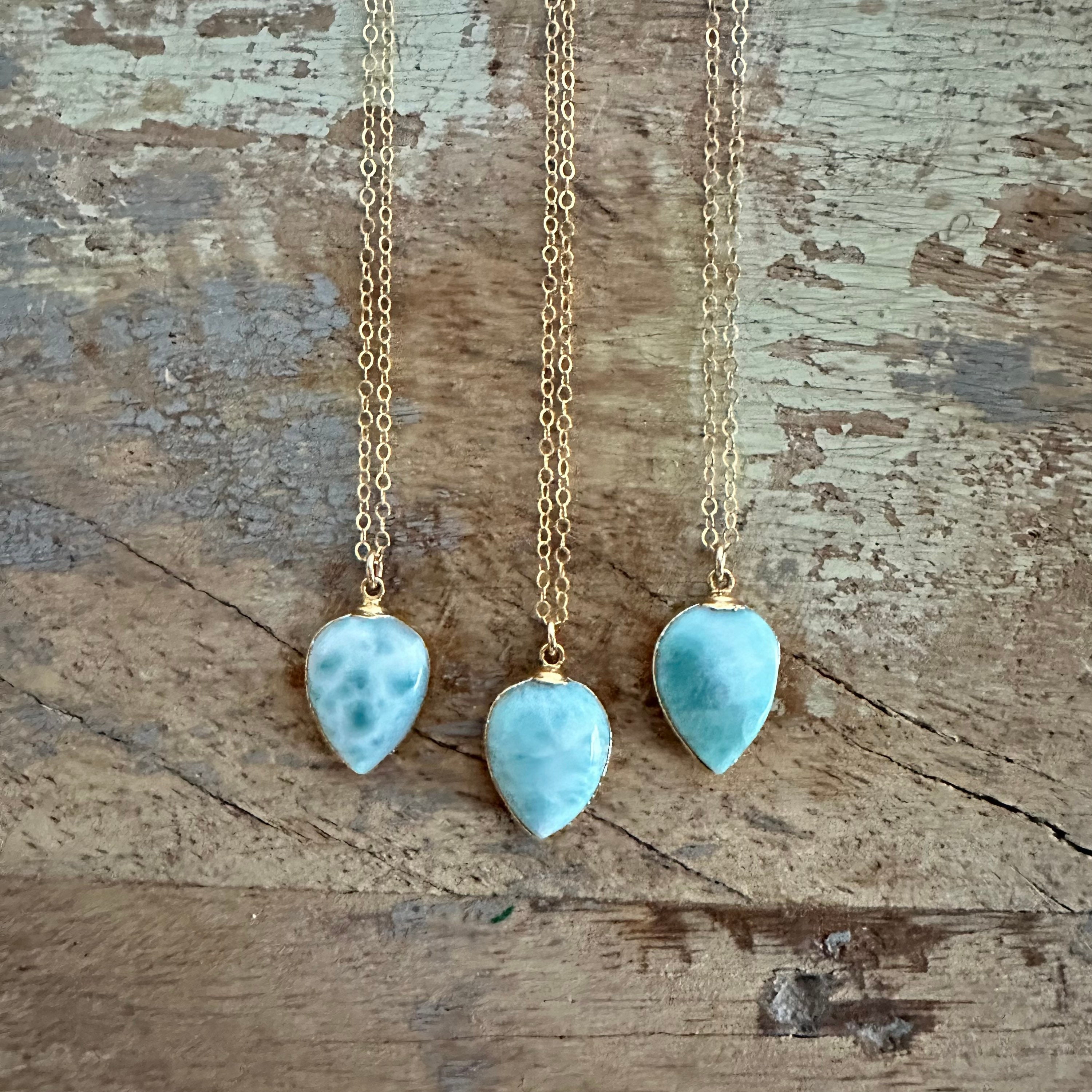 Larimar Gold Necklace // Larimar Necklace // Larimar Pendant Necklace ...