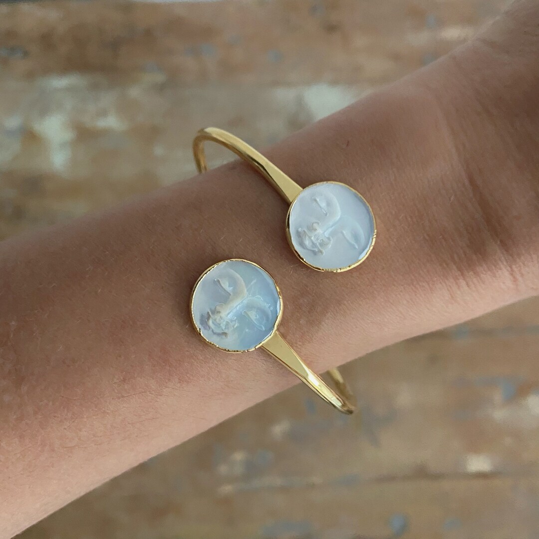Man in the Moon Bracelet // Moon Face Gold Bracelet // Gold Moon Cuff ...