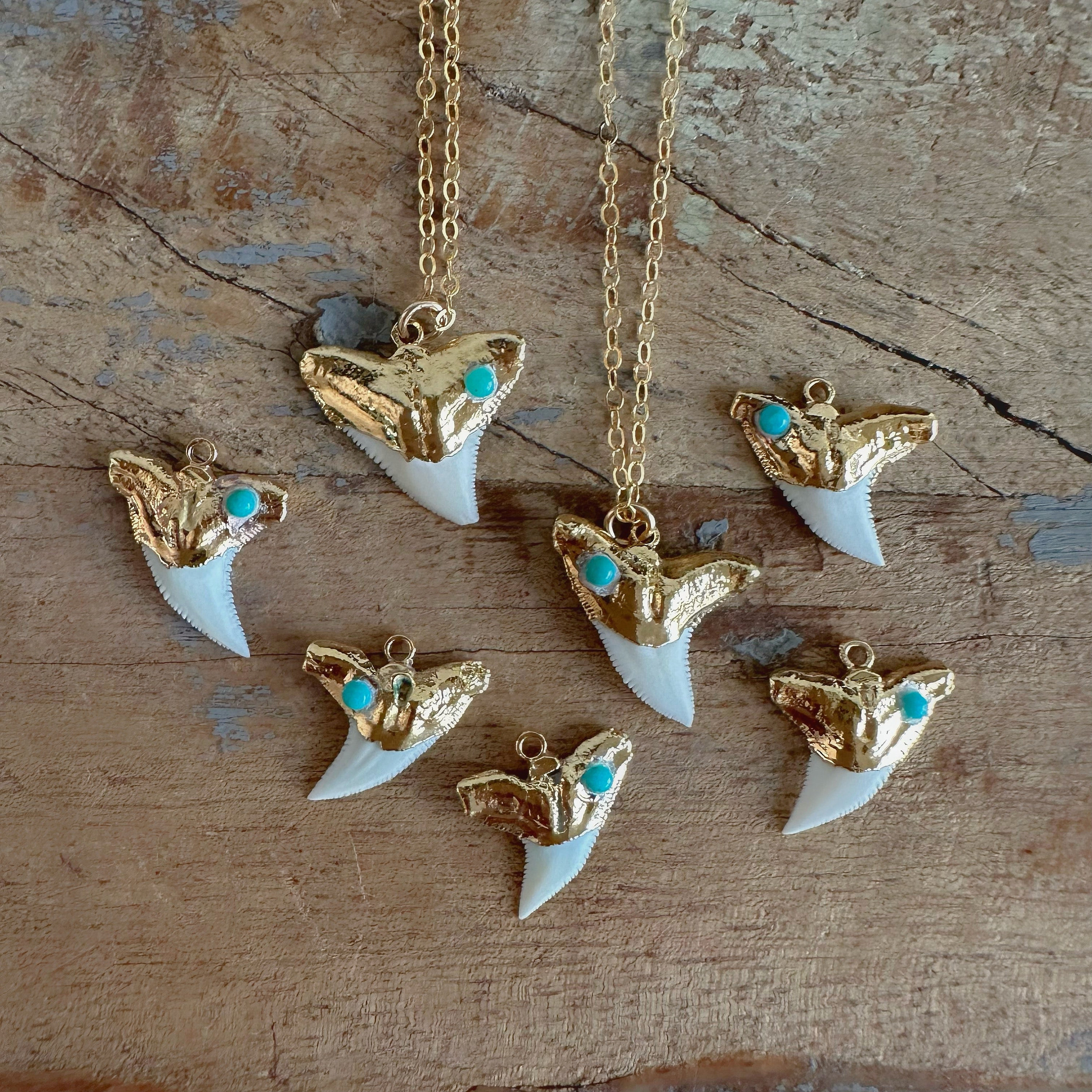 Turquoise Shark Tooth Gold Necklace // Waterproof Gold Shark Tooth ...