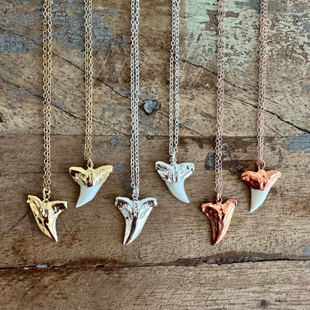Gold Shark Tooth Necklace // Silver Shark Tooth Necklace // Waterproof ...