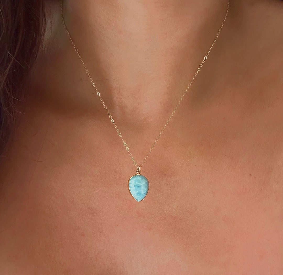Larimar Gold Necklace // Larimar Oval Necklace // Larimar Pendant ...