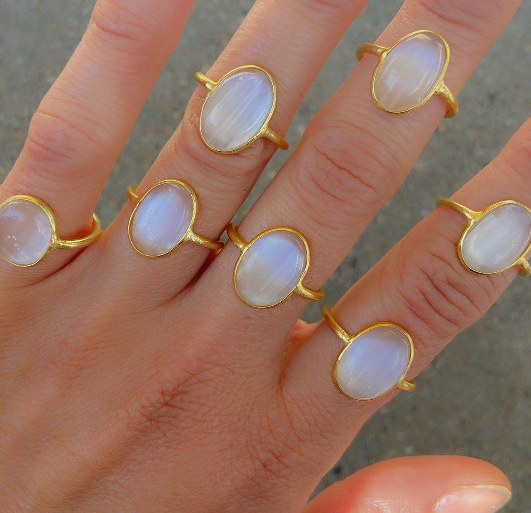 Selenite Gold Ring // Selenite Ring // Selenite Oval Ring // - Etsy