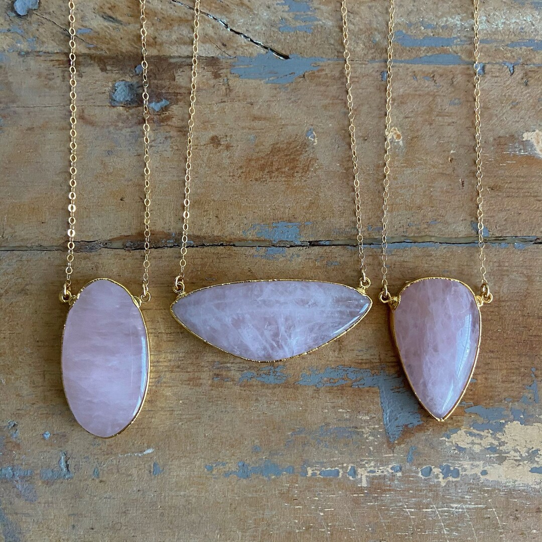 Rose Quartz Necklace // Rose Quartz Gold Necklace // Rose Quartz ...