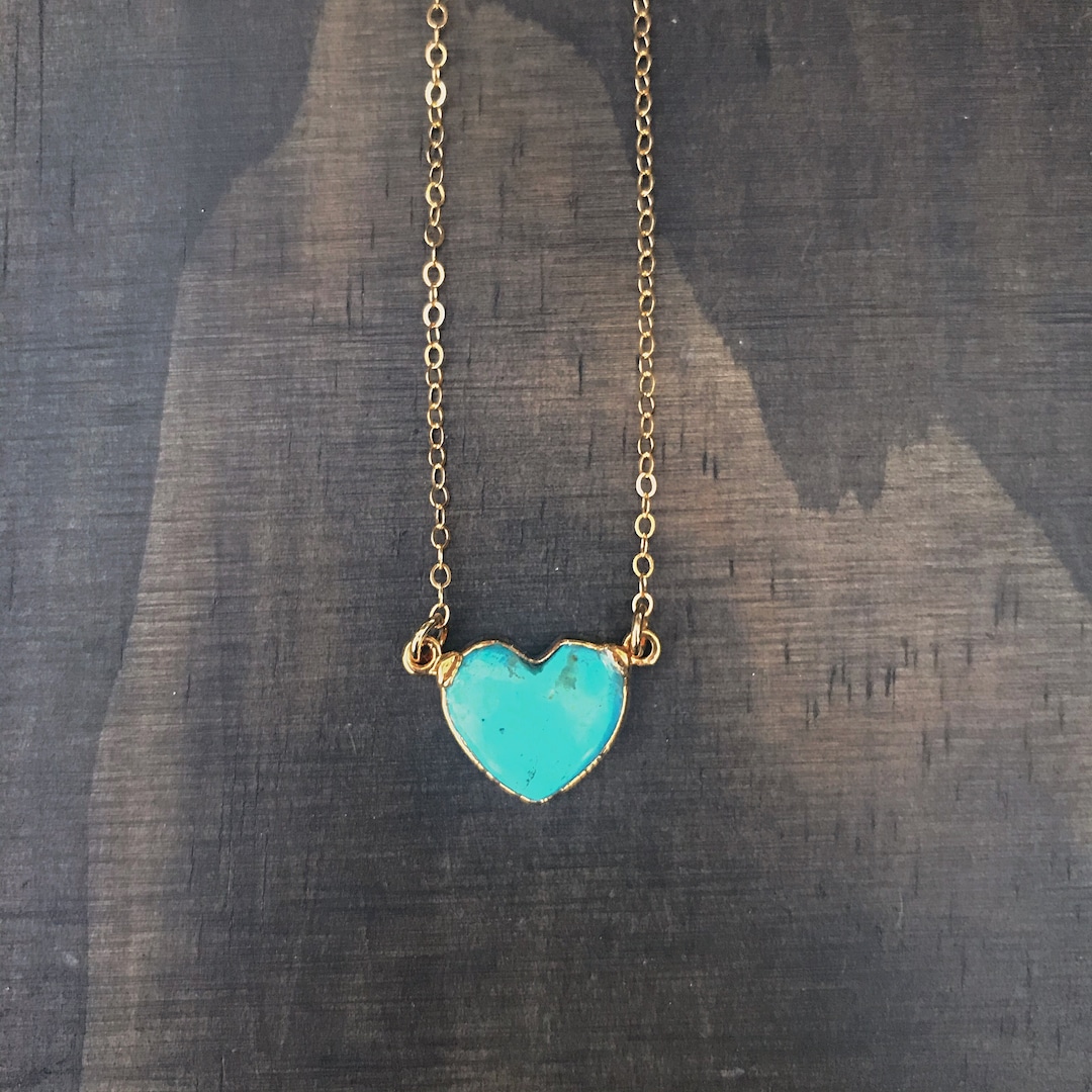 Turquoise Heart Gold Necklace // Turquoise Heart Necklace // Authentic ...