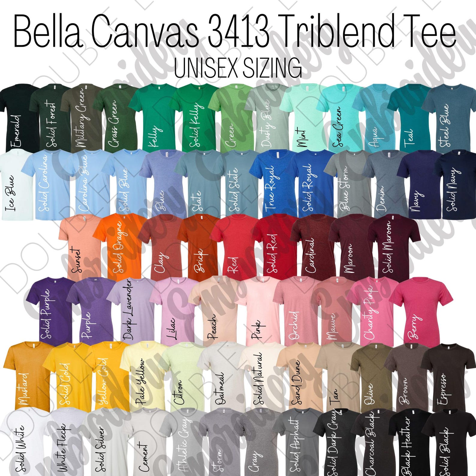 Bella Canvas 3413 Color Card Options, Triblend Tee Shirt Color Chart - Etsy