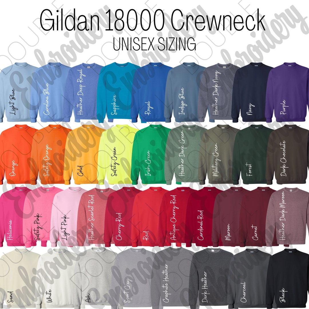 Gildan 18000 Color Card Options, Crewneck Color Chart - Etsy