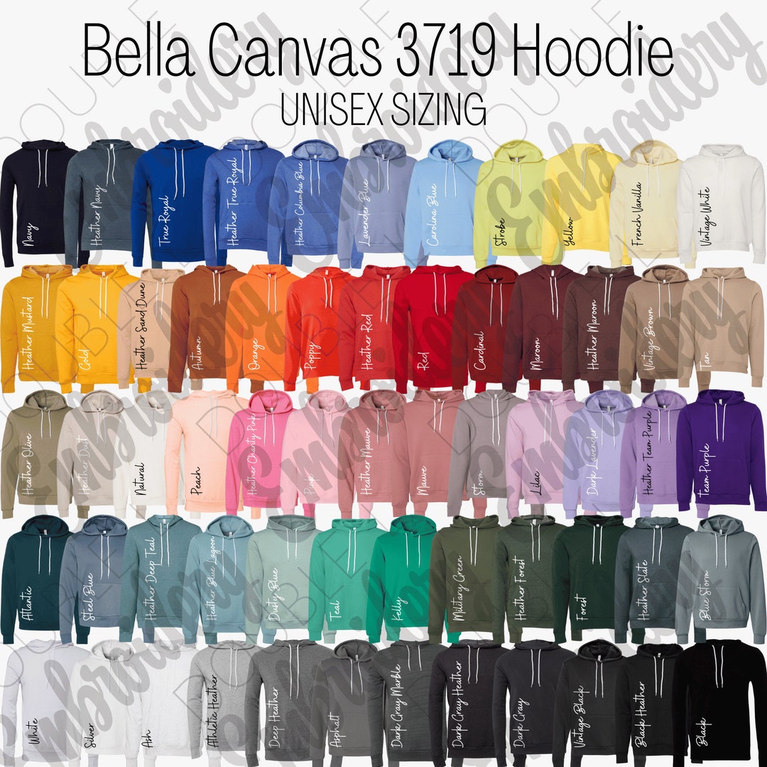 Bella Canvas 3719 Color Card Options, Hoodie Color Chart - Etsy