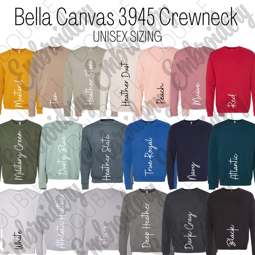 Bella Canvas 3945 Color Card Options, Crewneck Color Chart - Etsy
