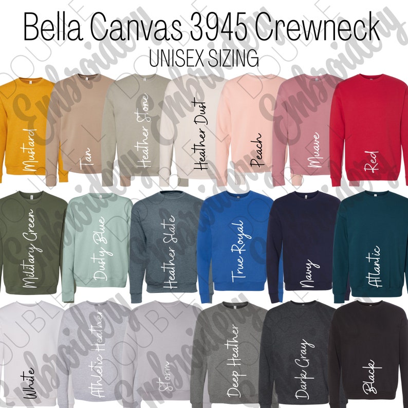 Bella Canvas 3945 Color Card Options, Crewneck Color Chart - Etsy