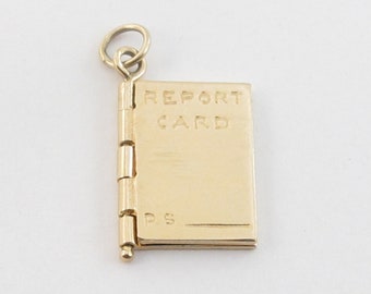 Vintage Report Card Charm of 14k Gold - Etsy