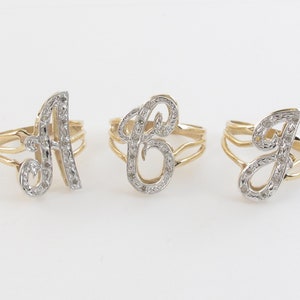 14k Yellow Gold Diamond Initial Letter Ring - Available Different Sizes ...