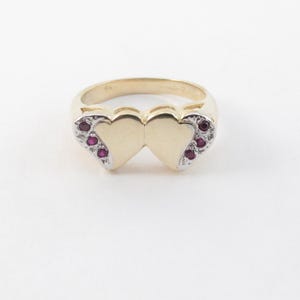14k Yellow Gold Double Heart Ring: Diamond, Ruby, Sapphire - Engravable ...