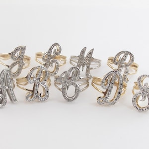 14k Yellow Gold Diamond Initial Letter Ring - Available Different Sizes ...