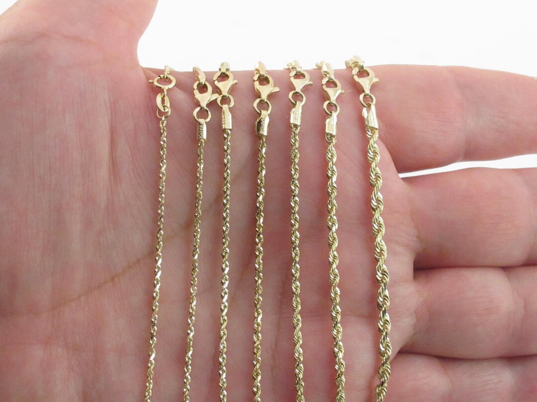 14k Solid Gold Diamond Cut Rope Chain Necklace ( 7