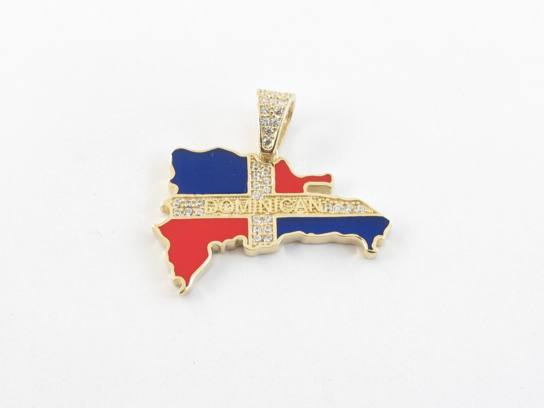 14k Solid Yellow Gold Dominican Republic Flag Pendant - Nice Flag With ...