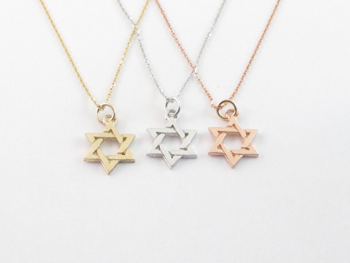14k Solid Gold Star of David Necklace: Jewish Charm Pendant - Etsy