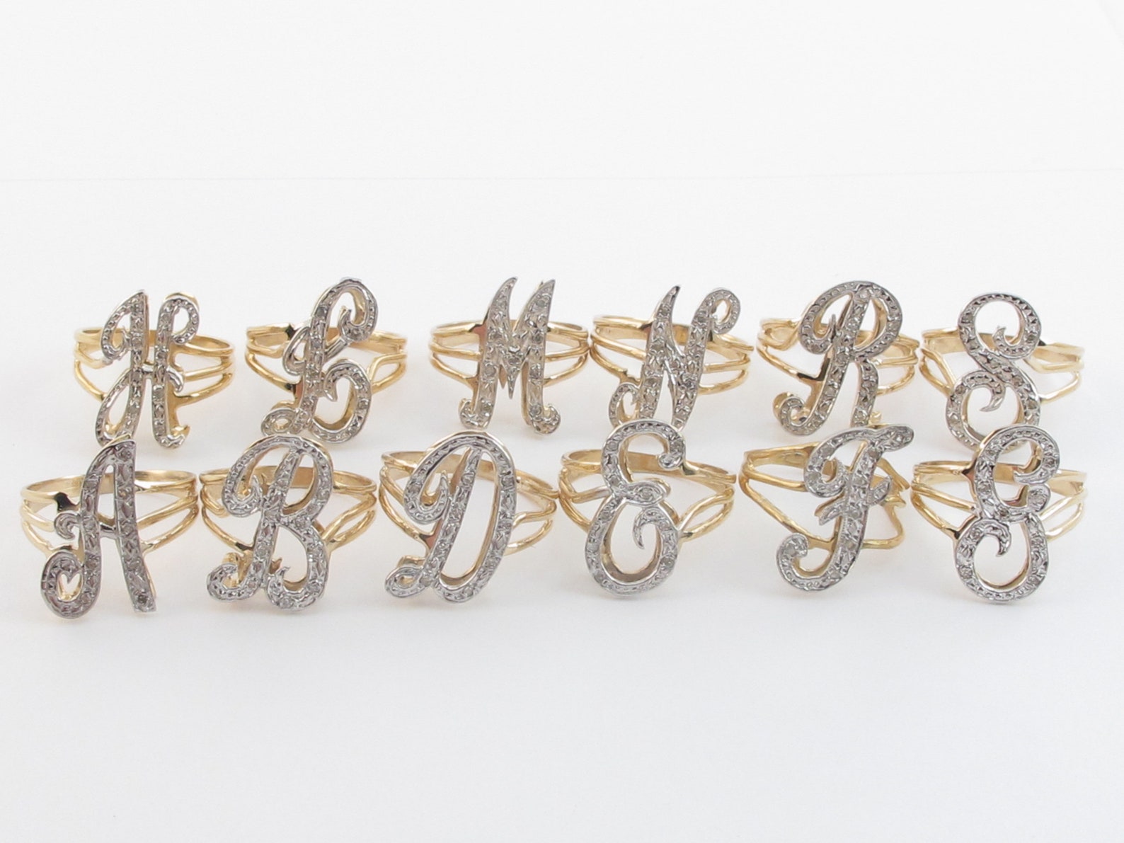 14k Yellow Gold Diamond Initial Letter Ring Available - Etsy
