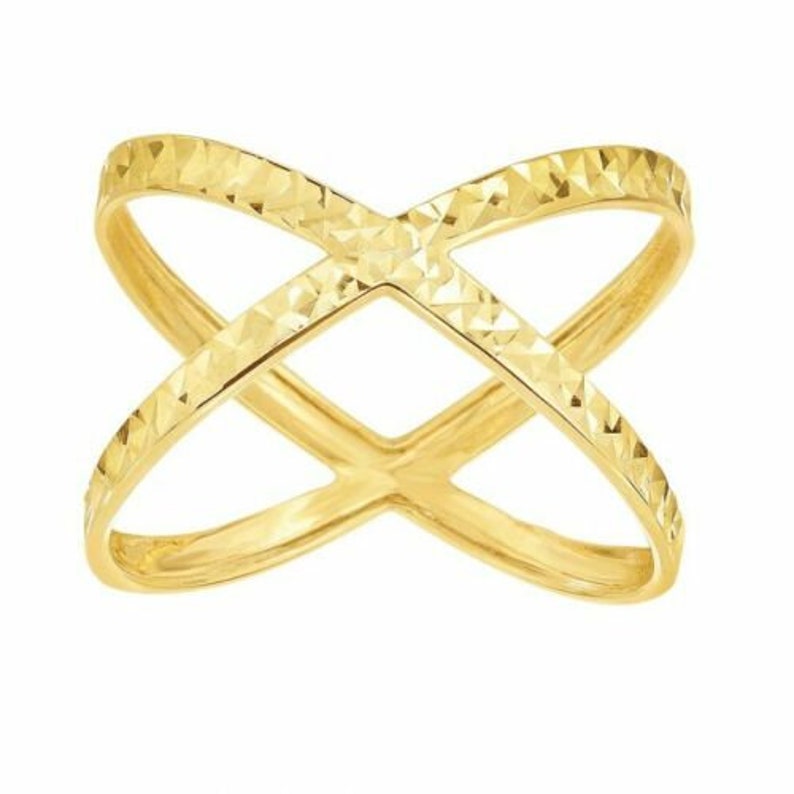 14k Yellow Gold Diamond Cut Crisscross Ring - Etsy