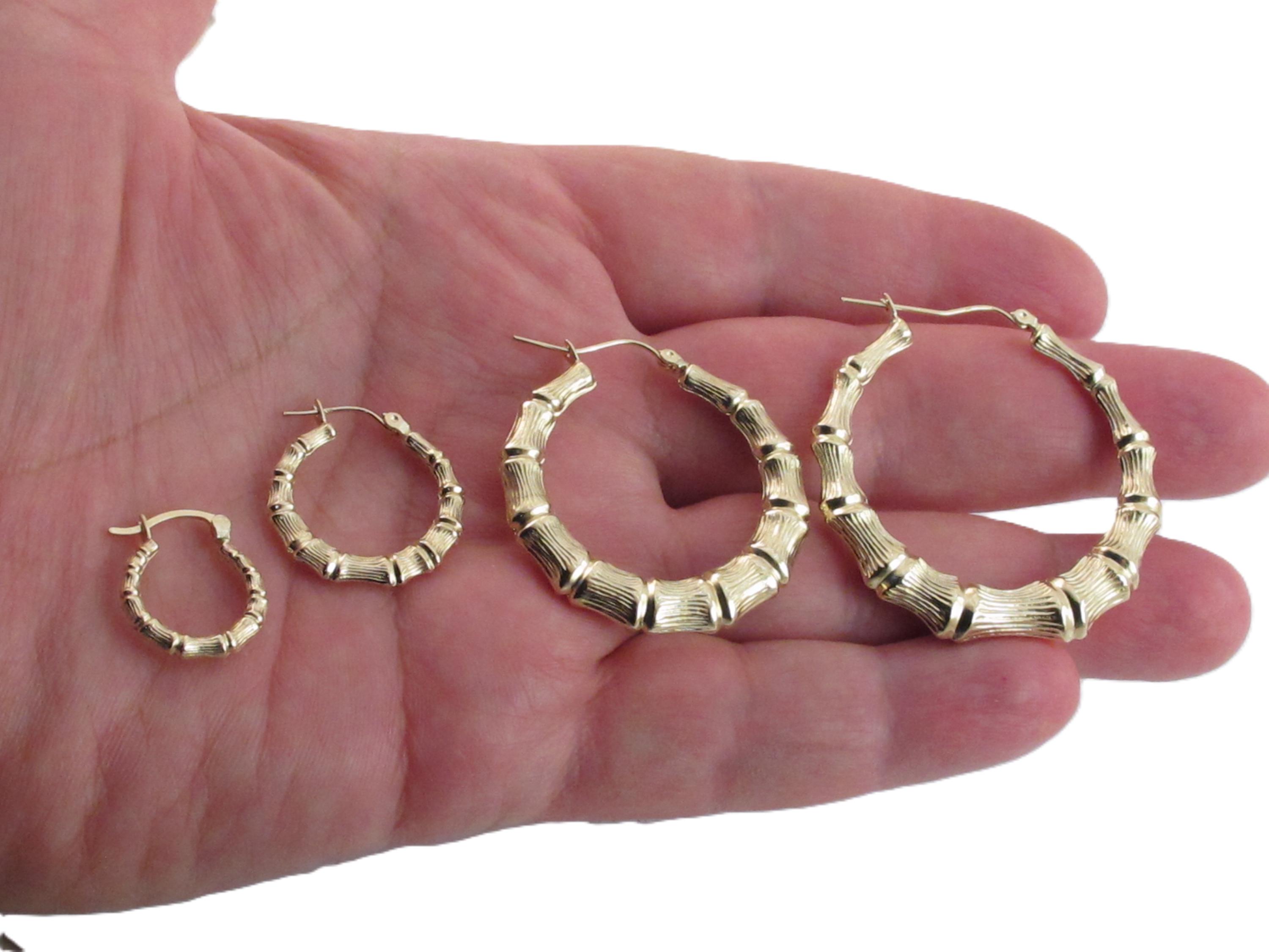 14k Yellow Gold Bamboo Hoop Earrings - Small , Medium and Large - Etsy