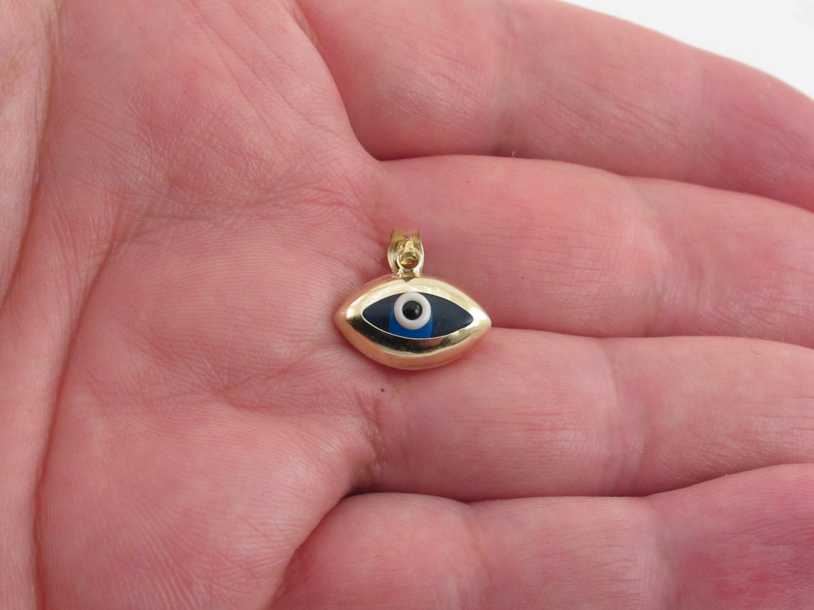 14k Yellow Gold Evil Eye Charm Pendant - for Protection and Good Luck ...