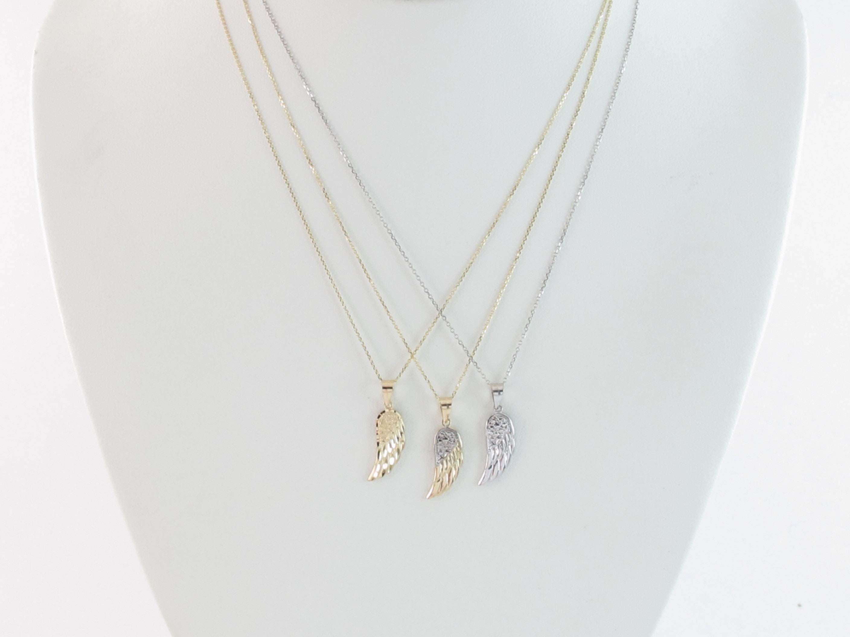 14k Solid Gold Angel Wing Necklace: Dainty Yellow & White Gold - Etsy
