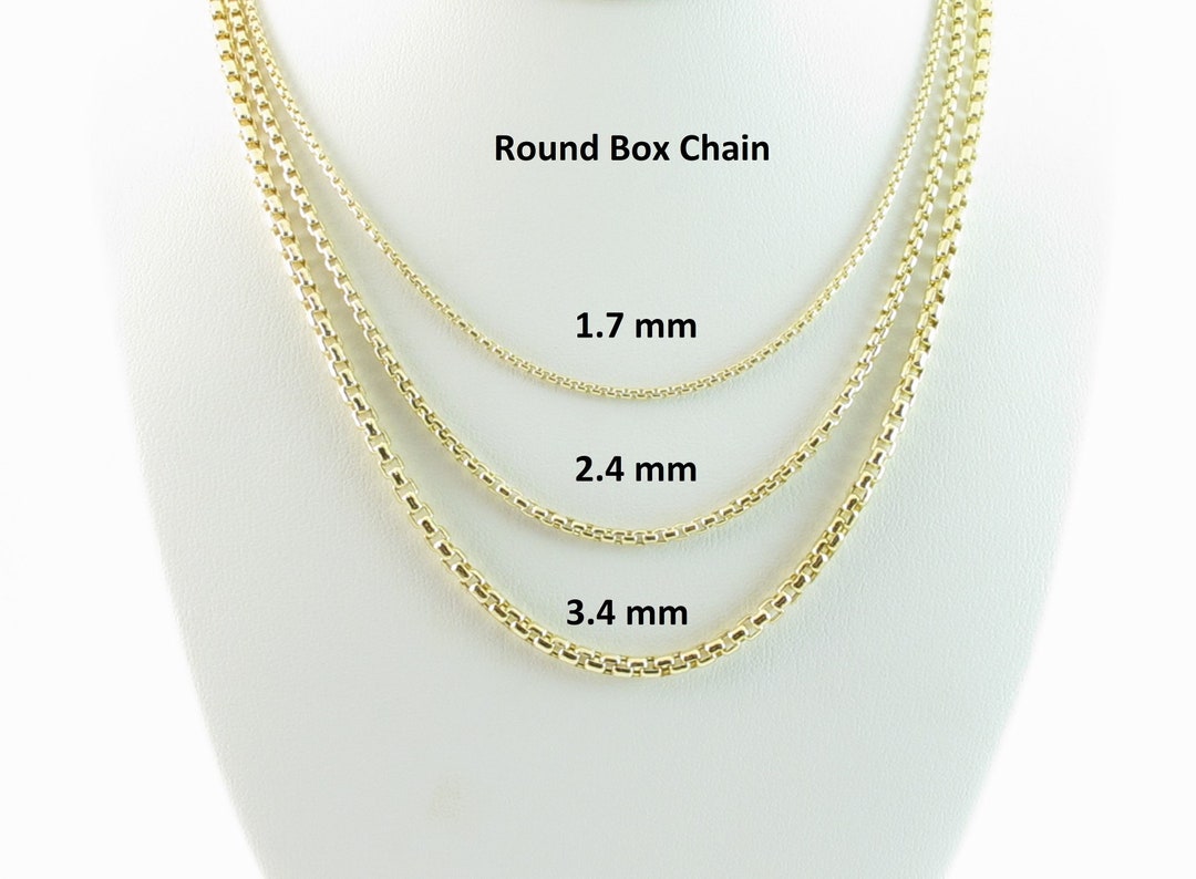 Solid 14k Yellow Gold Round Box Chain Necklace 16 to - Etsy