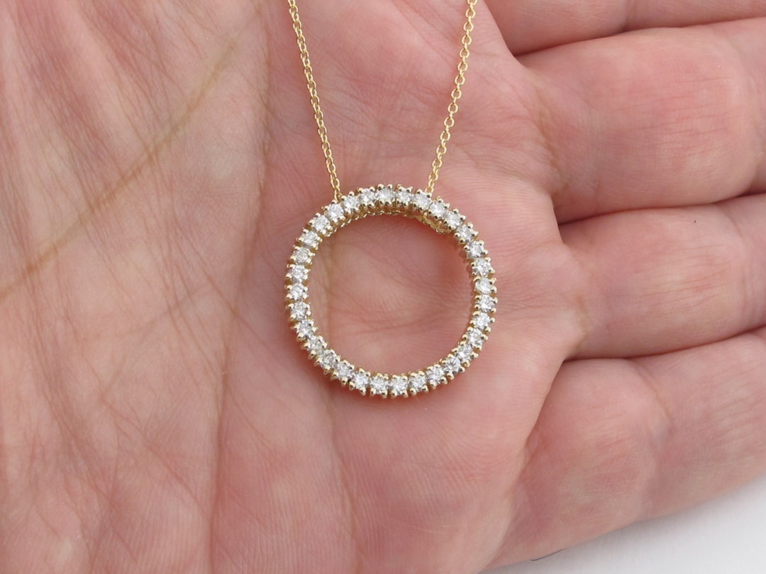 14k Yellow Gold Eternity Circle of Life Diamond Necklace 16" 18" 20" - Etsy