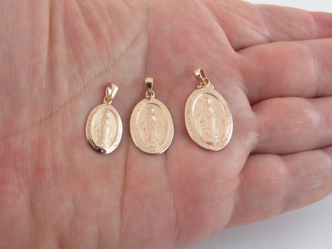 14k Solid Rose Gold Virgin Mary Pendant - Small, Medium and Large Size ...
