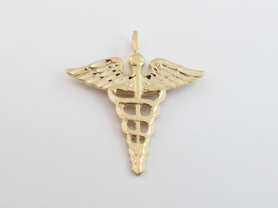14k Yellow Gold Caduceus Pendant: Medical Symbol Gift - Etsy