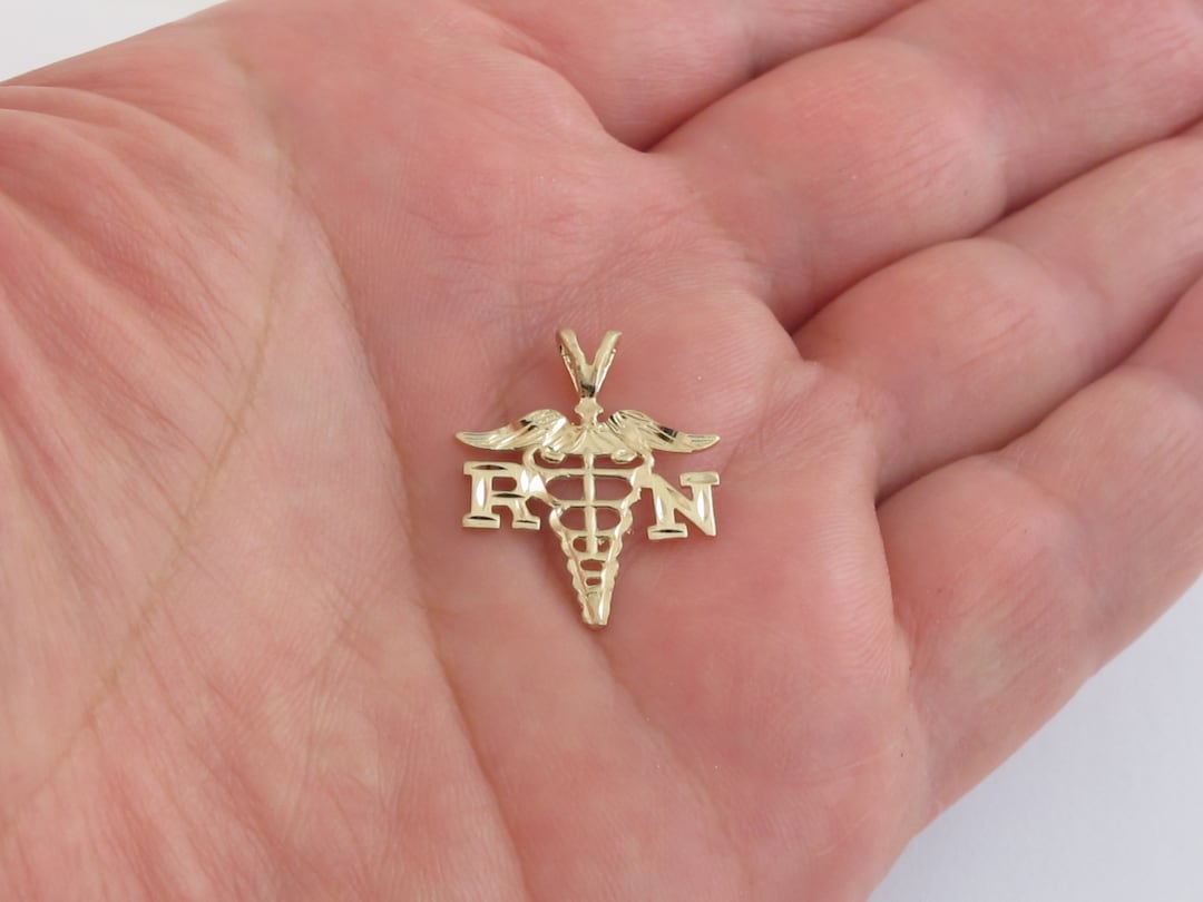 14k Solid Yellow Gold RN Nurse Medical Symbol Charm - Etsy