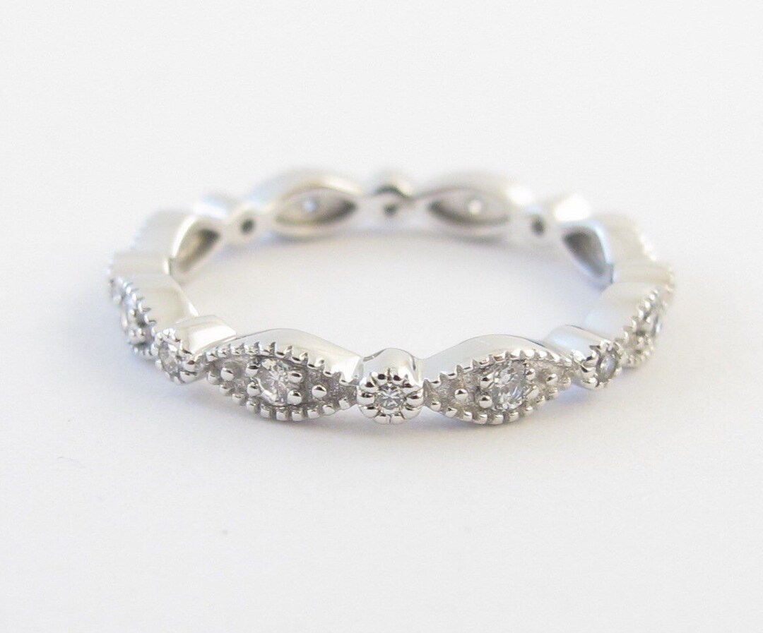 14k White Gold Art Deco Diamond Eternity Wedding Band - Etsy