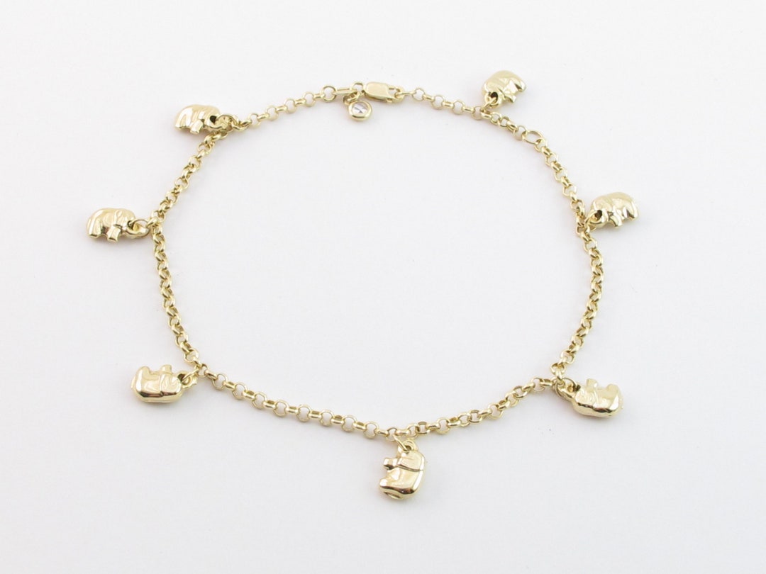 14k Yellow Gold Elephant Charm Ankle Bracelet: Adjustable Rolo Anklet ...
