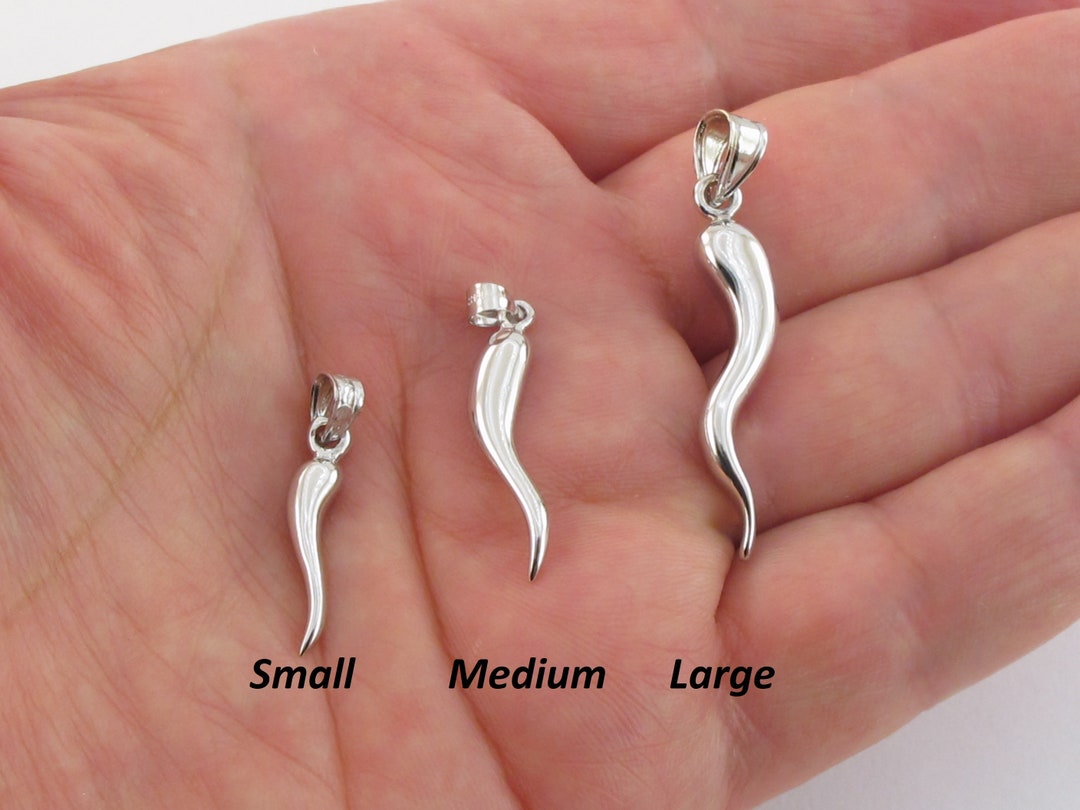 14k White Gold Italian Horn Pendant: Good Luck Charm - Etsy