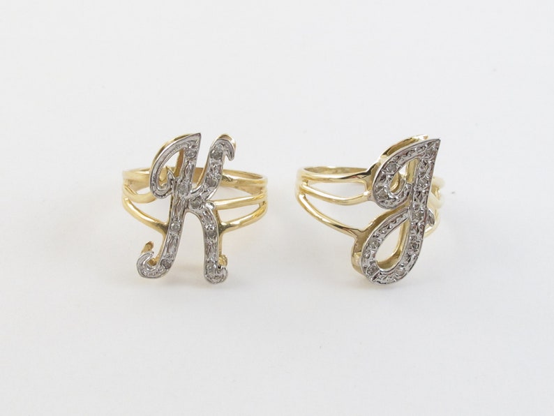 14k Yellow Gold Diamond Initial Letter Ring Available - Etsy