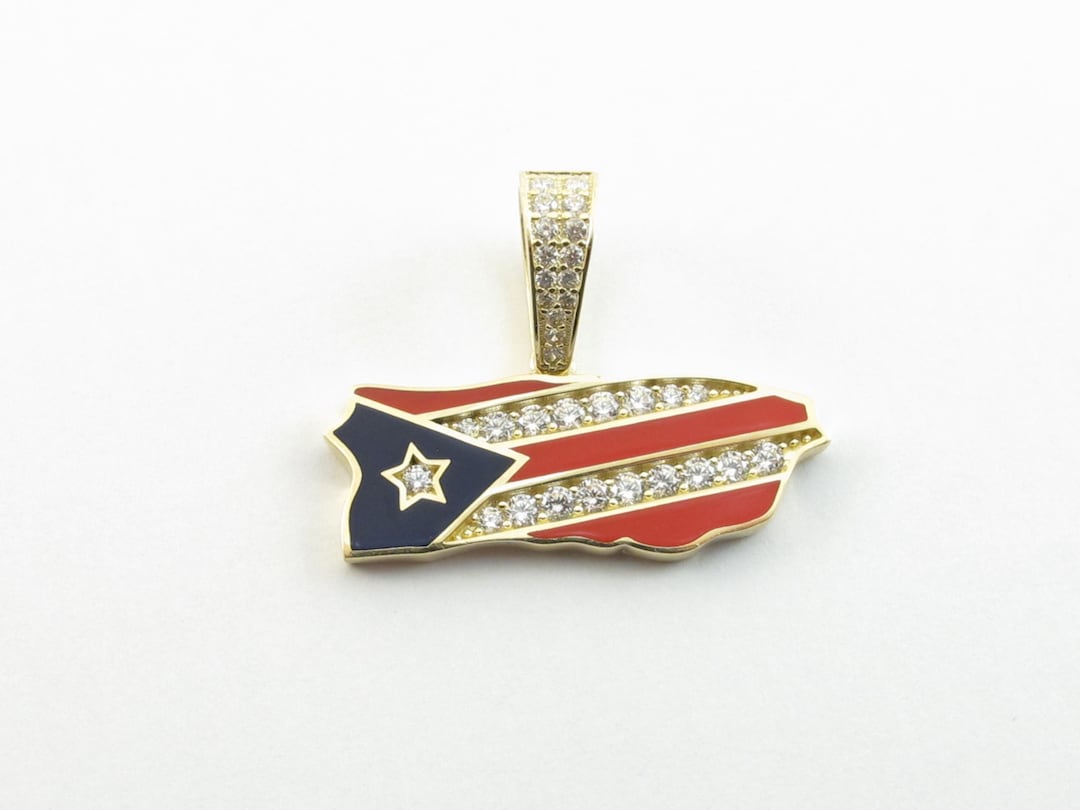 14k Yellow Gold Puerto Rican Flag Charm Pendant - Etsy