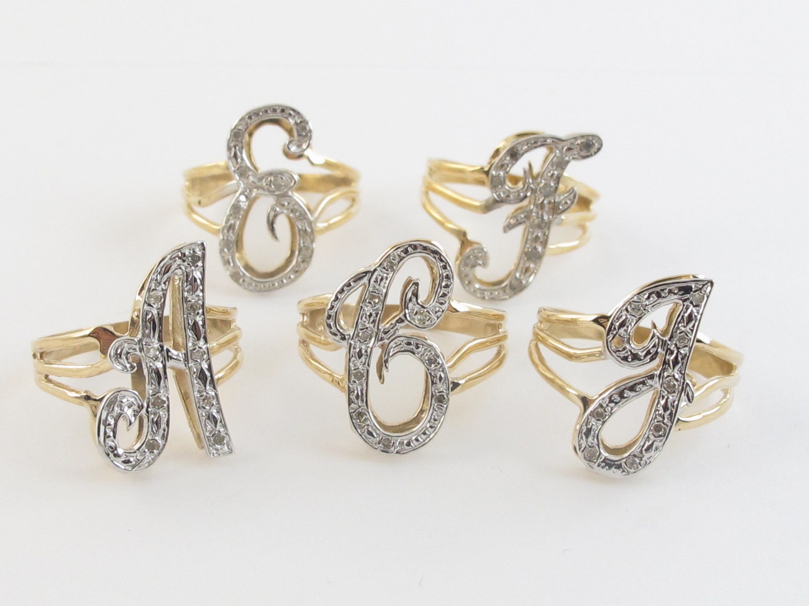 14k Yellow Gold Diamond Initial Letter Ring Available - Etsy