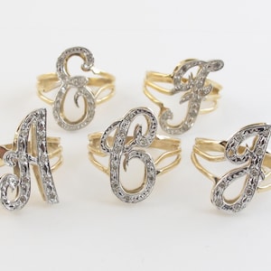 14k Yellow Gold Diamond Initial Letter Ring - Available Different Sizes ...