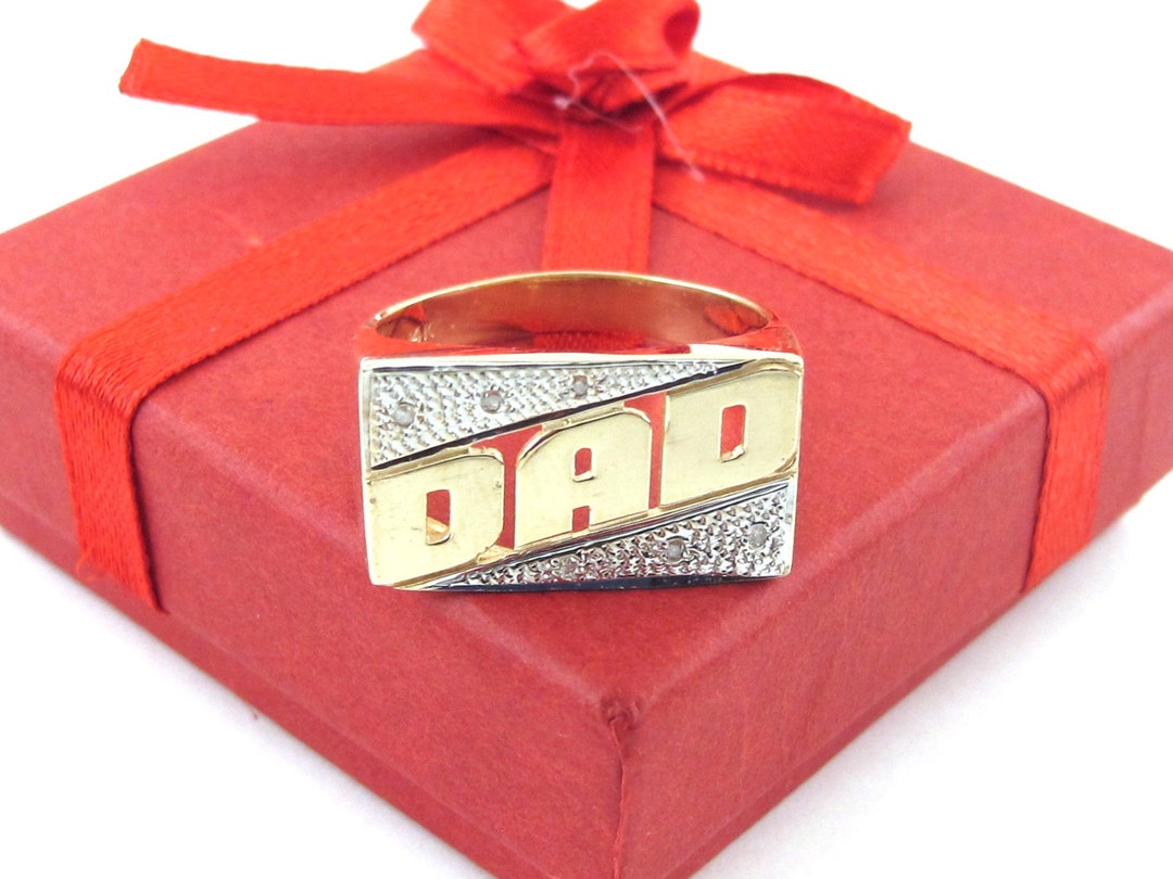 14K Yellow Gold Diamond Dad Ring - Elegant Diamond Ring for Dad - Etsy