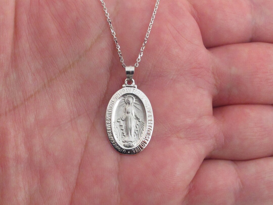14k Solid White Gold Virgin Mary Pendant Necklace 16" 18" 20" 24" - Etsy