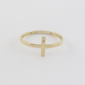 14k Solid Yellow Gold Cross Ring - Delicate Small Stacking Ring ...