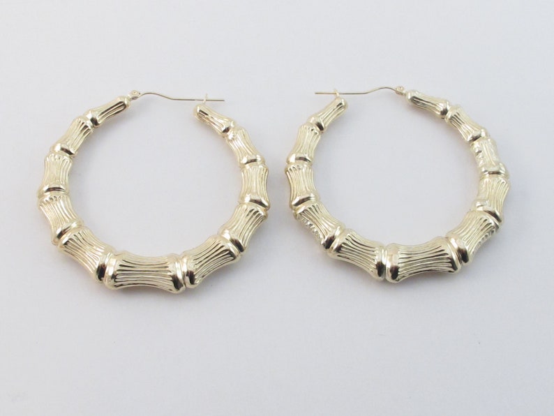 14k Yellow Gold Bamboo Hoop Earrings - Small , Medium and Large - Etsy
