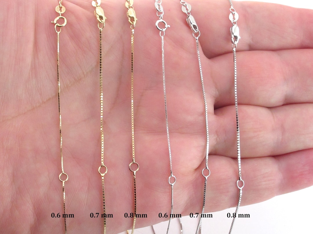 14k Solid Gold Extendable Box Chain 18" to 16"- 0.6 Mm, 0.7 Mm, 0.8 Mm ...