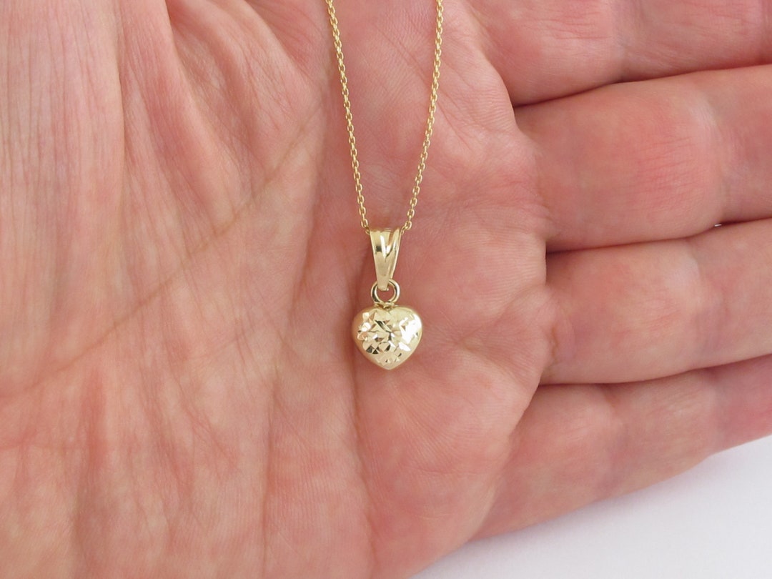14k Yellow Gold Heart Necklace 16", 18" ,20" - Nice Sparkling Diamond ...
