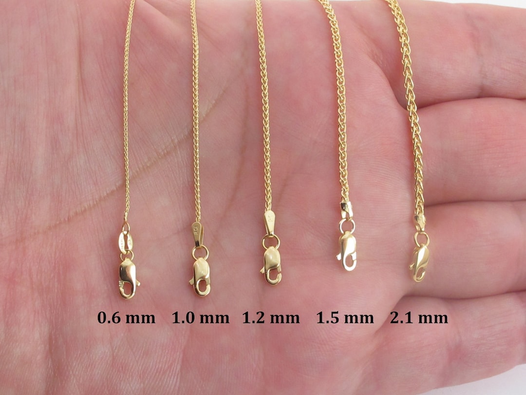 14k Solid Yellow Gold Wheat Chain Necklace 16 18 20 22 24 0.6 Mm to 2.1 ...