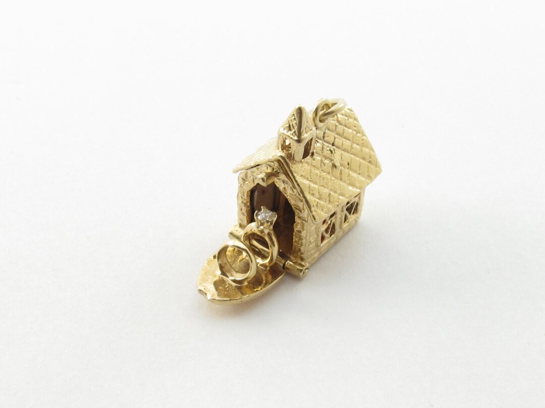 Vintage 14k Yellow Gold Moveable Wedding Chruch Charm - Wedding Rings ...